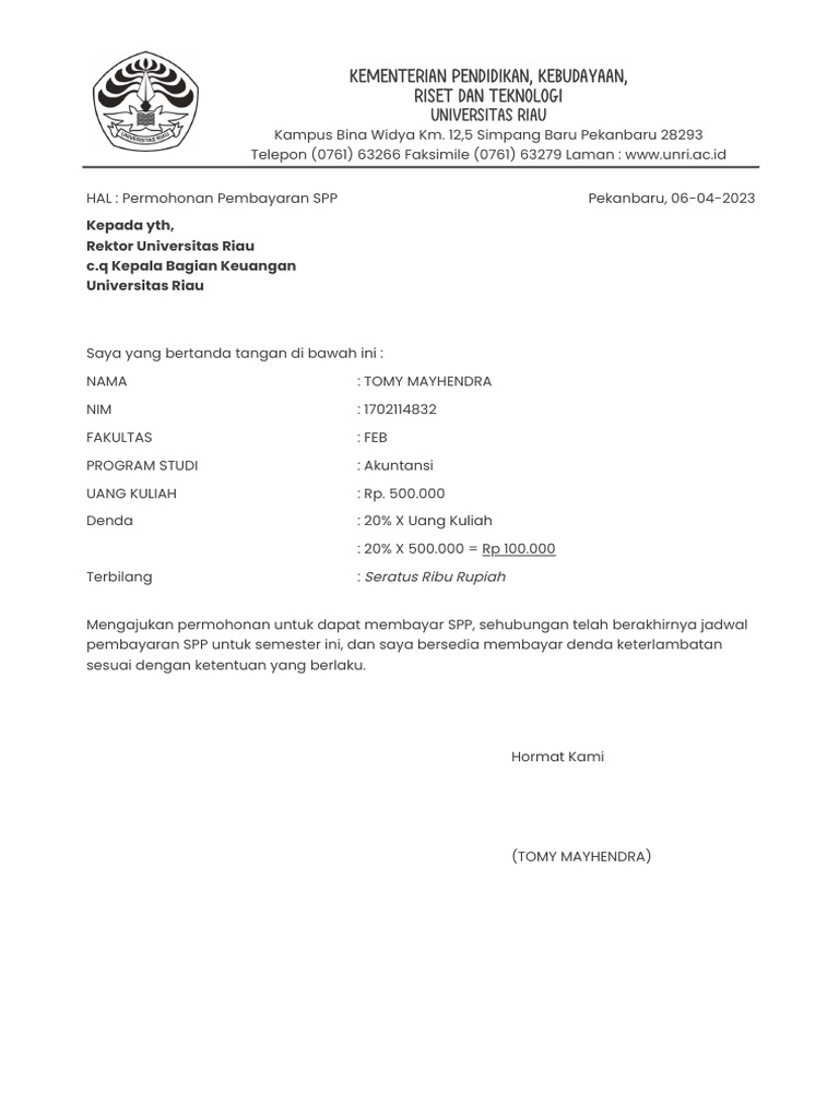 Surat Pengantar Pembayaran | PDF