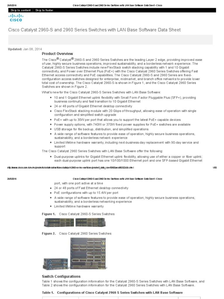 Cisco Catalyst 2960-S and 2960 Series Switches With LAN Base Software ...