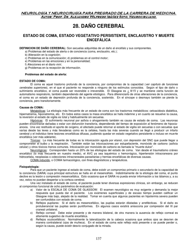 Daño Cerebral: Estado de Coma, Estado Vegetativo Persistente, Enclaustro Y Muerte Encefálica ...
