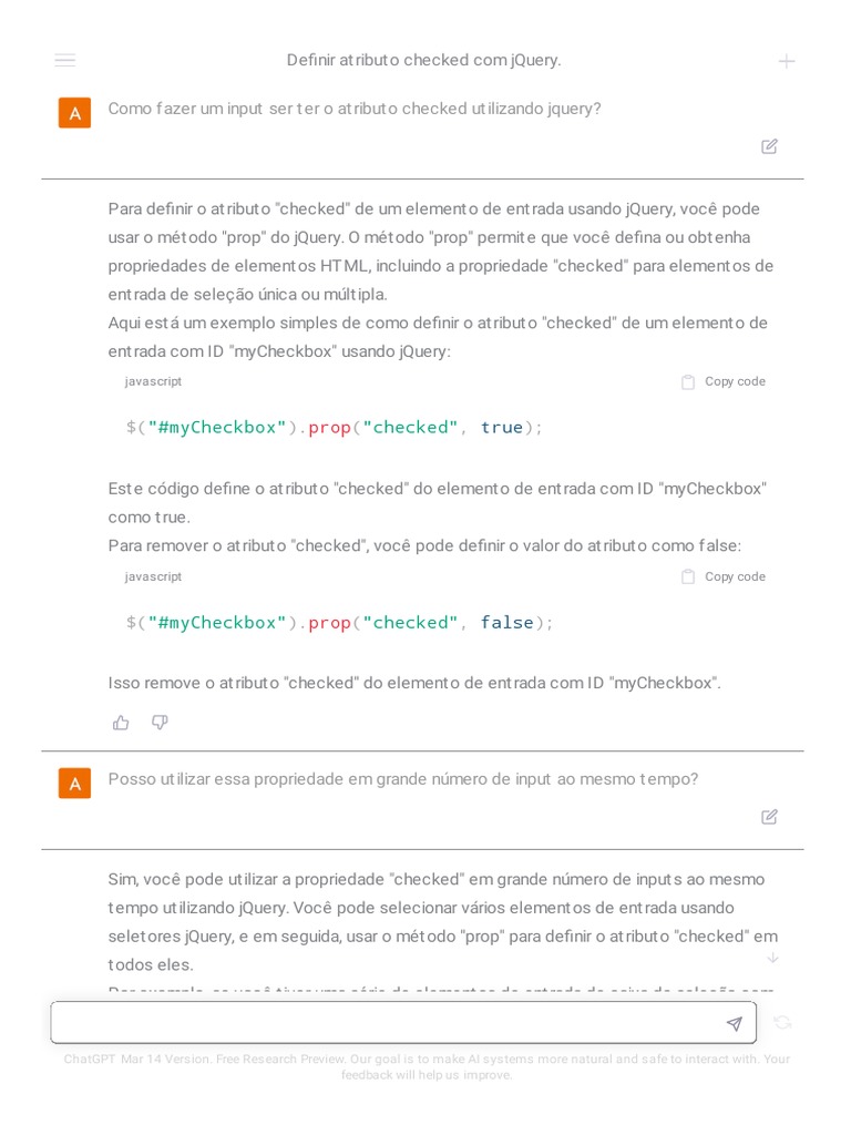 Como Fazer Um Input Ser Ter o Atributo Checked Utilizando Jquery? | PDF