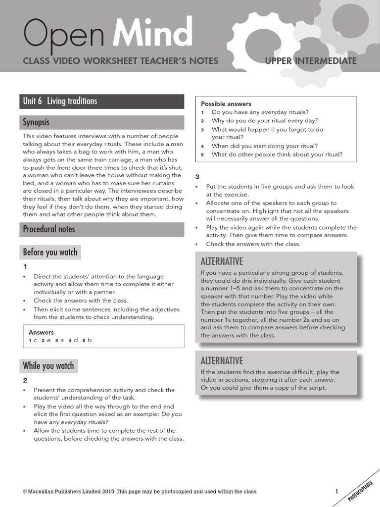 Class Video Worksheet Teacher's Notes | PDF