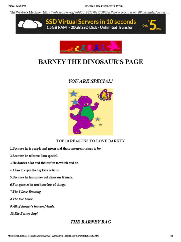 Barney The Dinosaur's Page | PDF | Preschool | Cognition