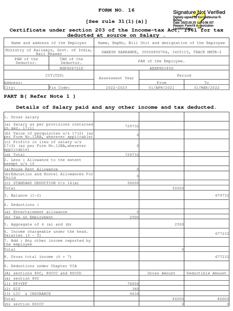 Form No. 16 (See Rule 31 (1) (A) ) Certificate Under Section 203 of The ...