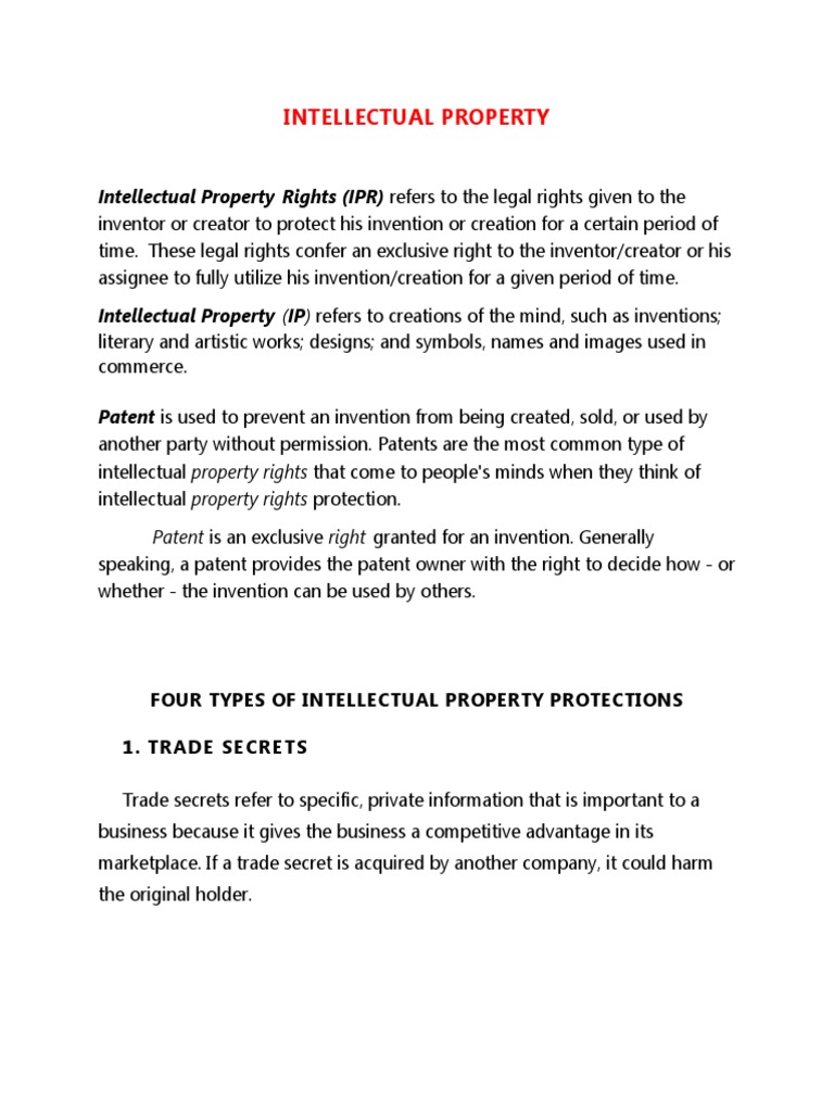 Intellectual Property: Intellectual Property Rights (IPR) Refers To The ...