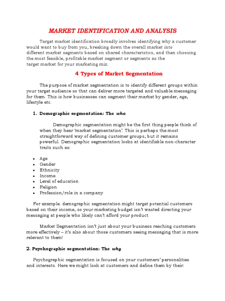 Market Identification and Analysis: 4 Types of Market Segmentation ...