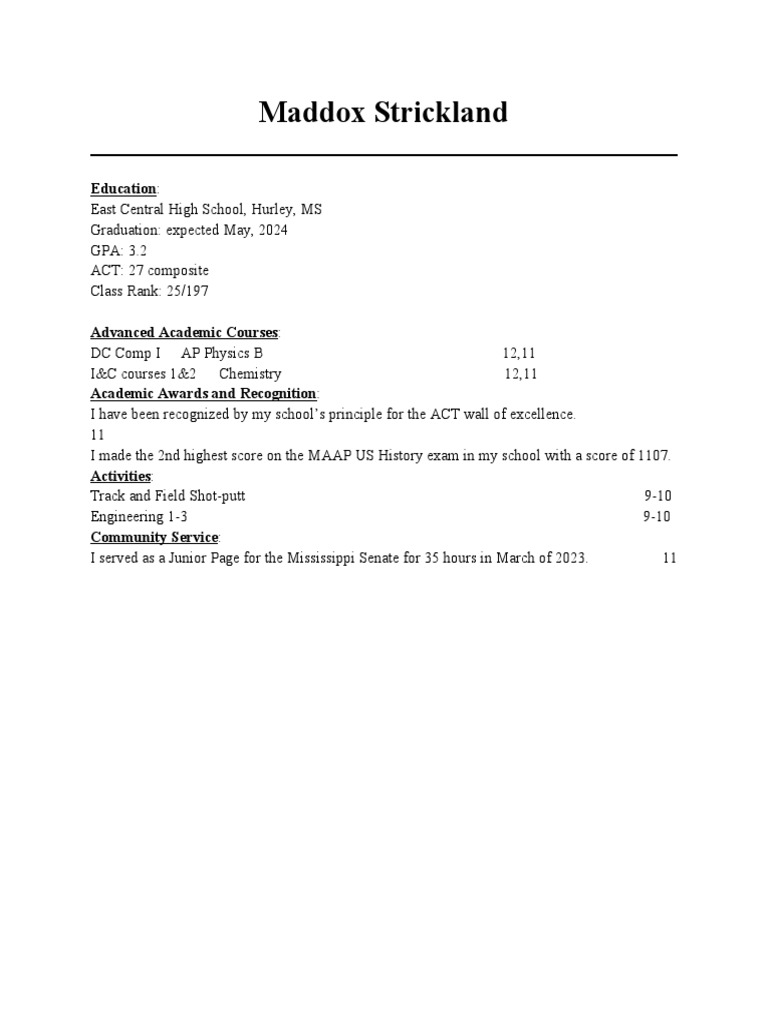 Maddox Strickland: Education | PDF