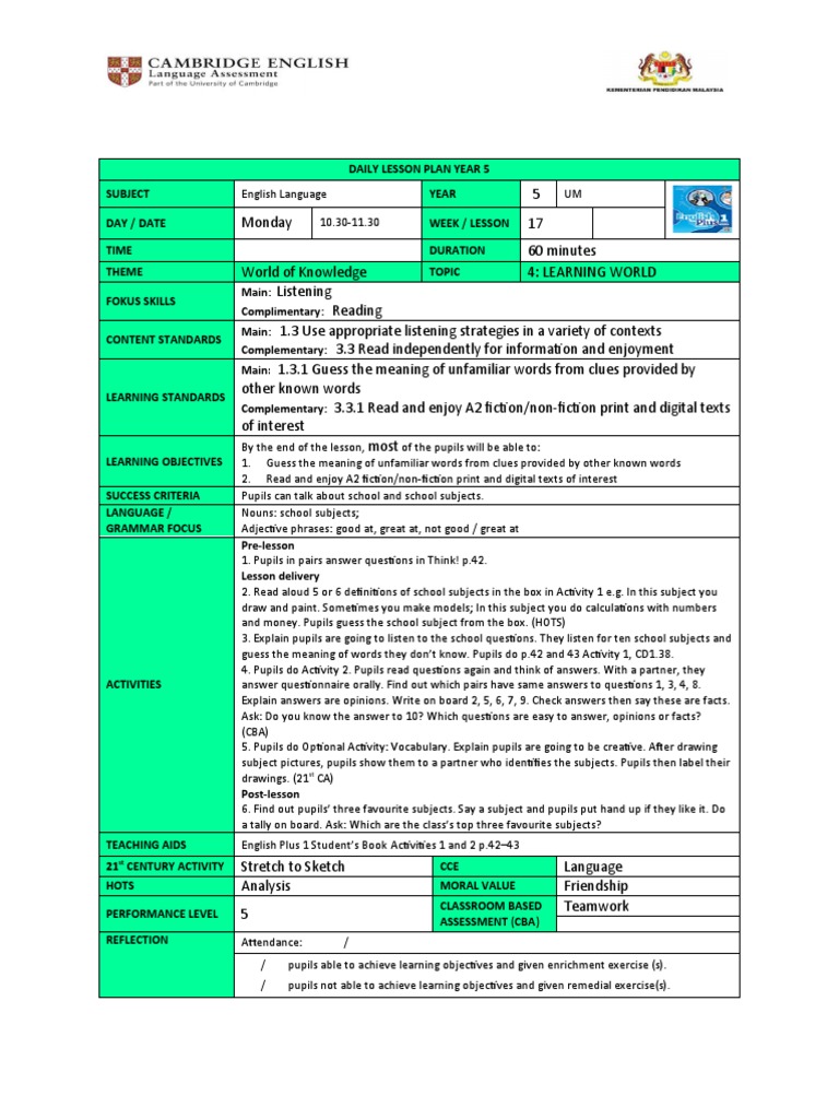 Year 5 English Daily Lesson Plans | PDF | Lesson Plan | English Language