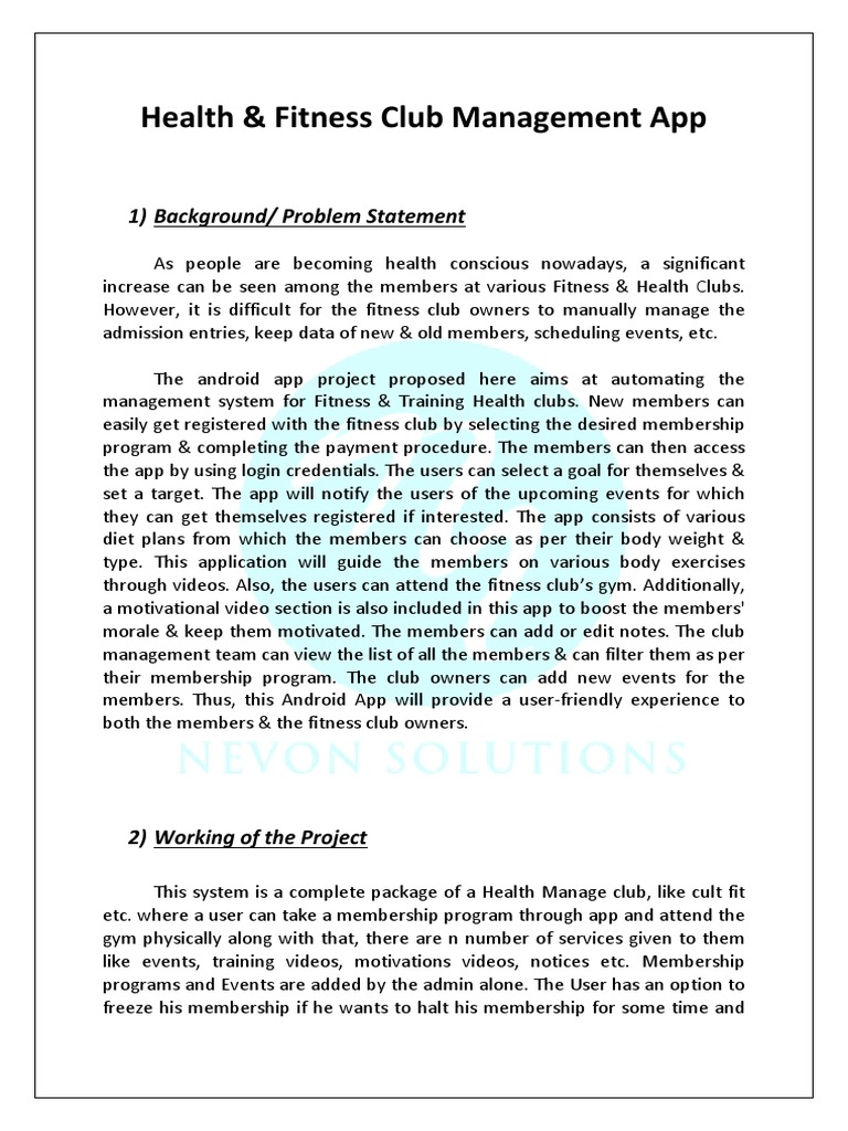 Health & Fitness Club Management App: 1) Background/ Problem Statement | PDF | Mobile App ...