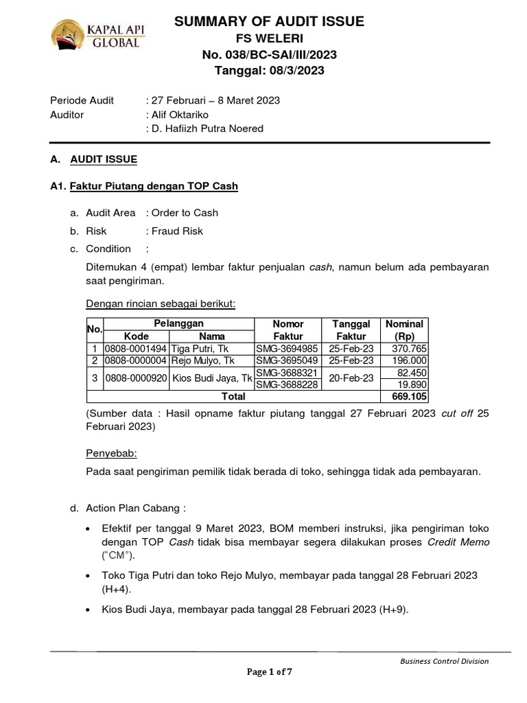 Audit Piutang dan Kontrol Internal FS Weleri | PDF