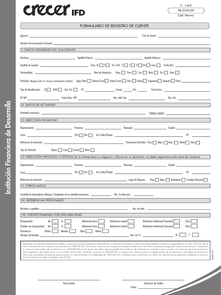 Formulario de Registro de Cliente IFD | PDF