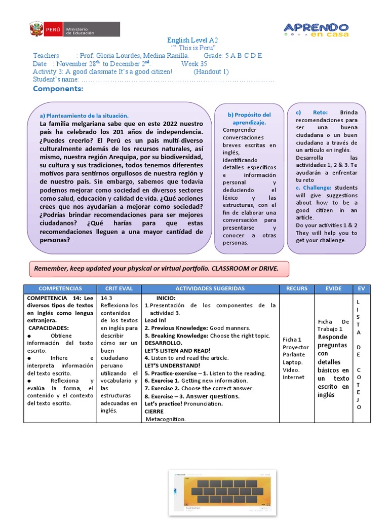 Week 35 HANDOUT 1 A Good Classmate It's A Good Citizen | PDF ...