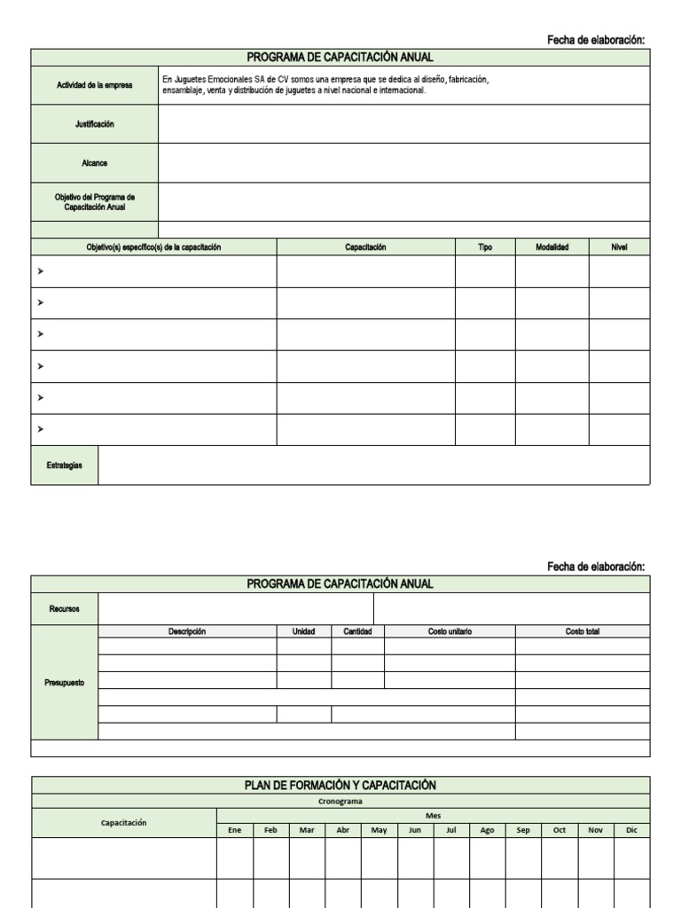 Formato Programa Capacitación Anual | PDF