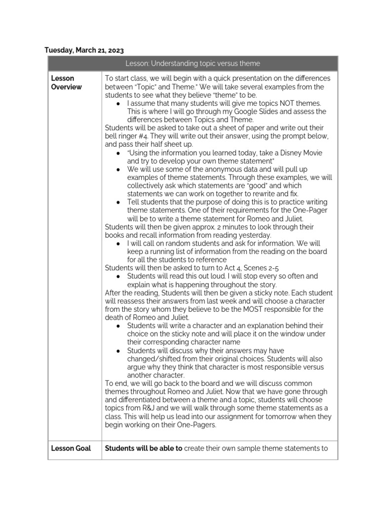 Differentiating Topic and Theme in Literature | PDF | Behavior ...