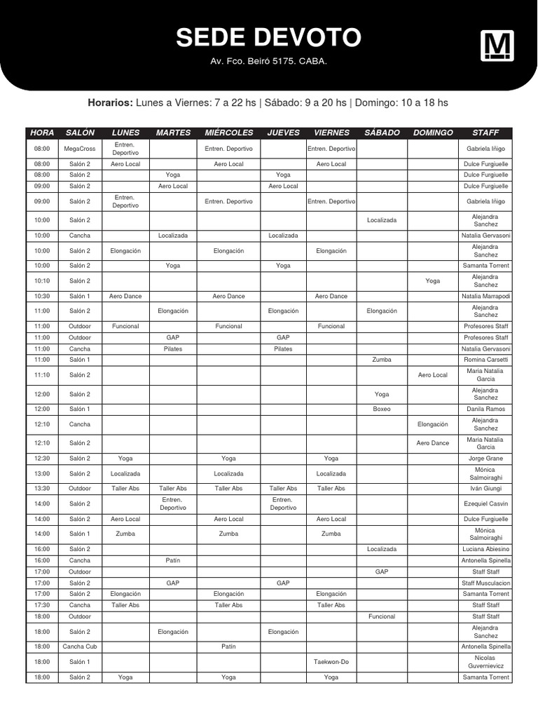 Horarios Devoto Completa Digital 14-01-2023 21-08-14 | PDF | Ejercicio físico