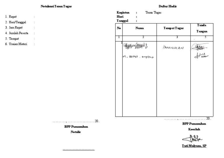 Notulensi Rapat Temu Tugas BPP Pamanukan | PDF
