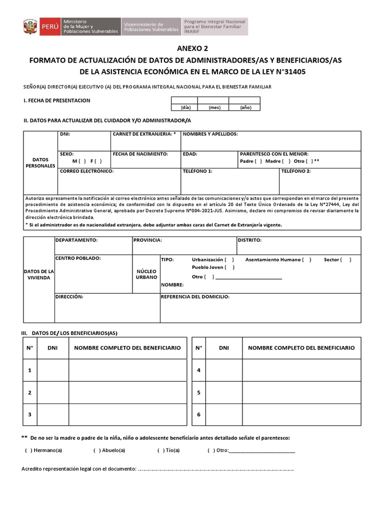 FORMATOS DE ACTUALIZACIÓN v3 - LEY 31405 | PDF