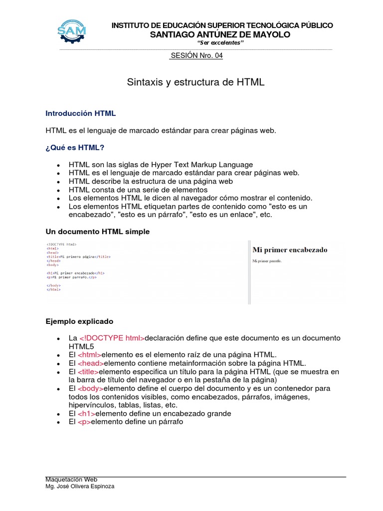 Sintaxis y Estructura de Un HTML | PDF | HTML | Lenguaje de marcado