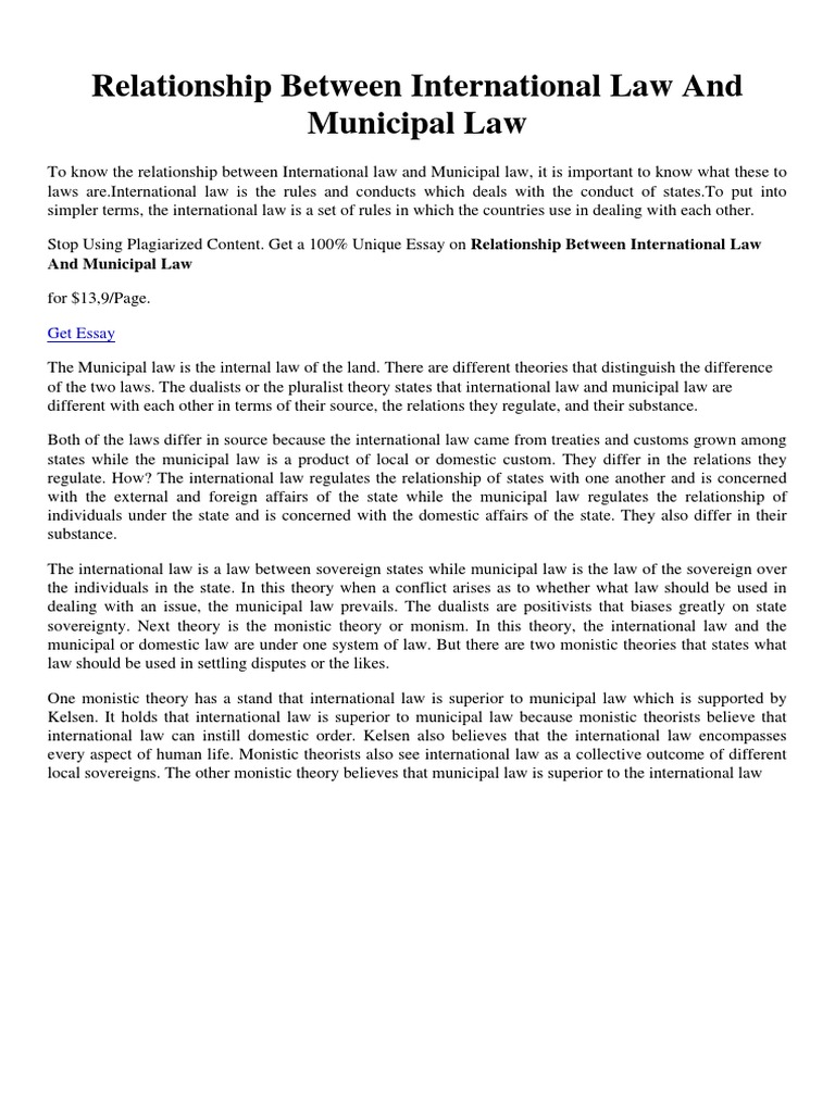 Relationship Between International Law and Municipal Law | PDF ... Relationship Between International Law and Municipal Law | PDF ...
