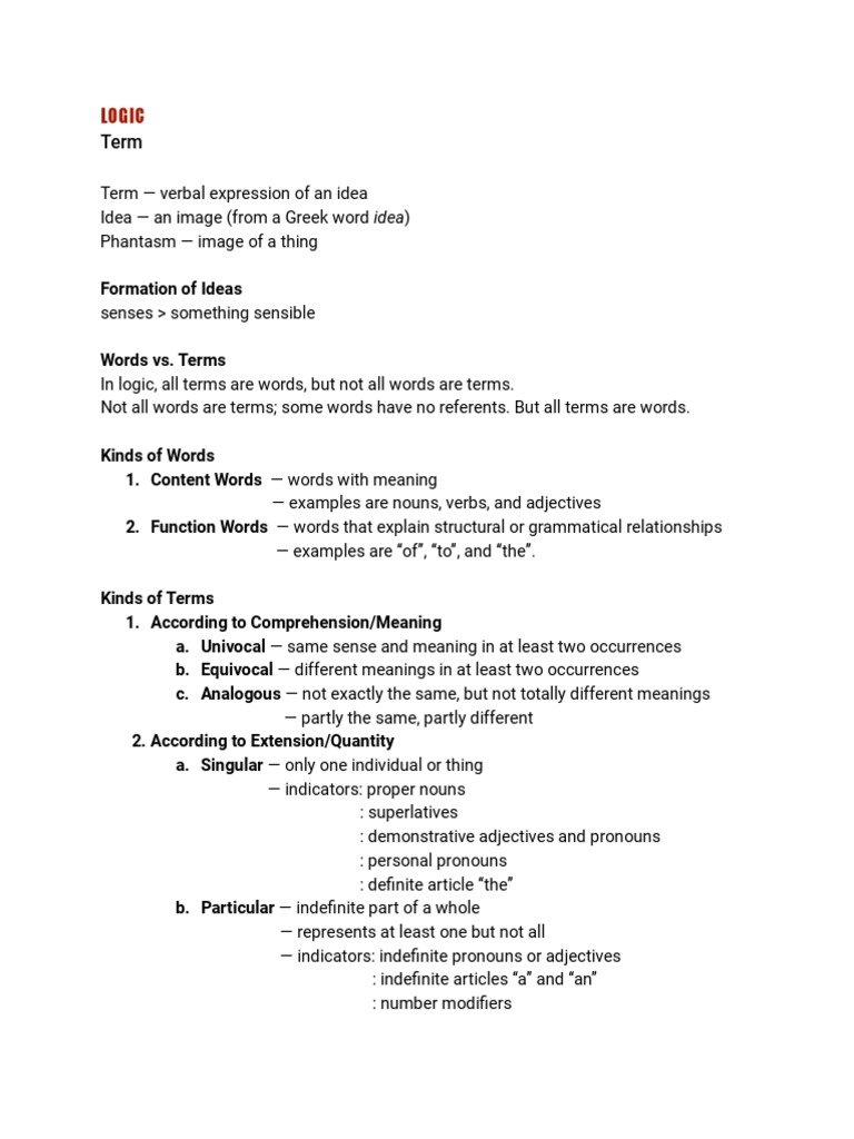 Logic: Term | PDF | Word | Adjective