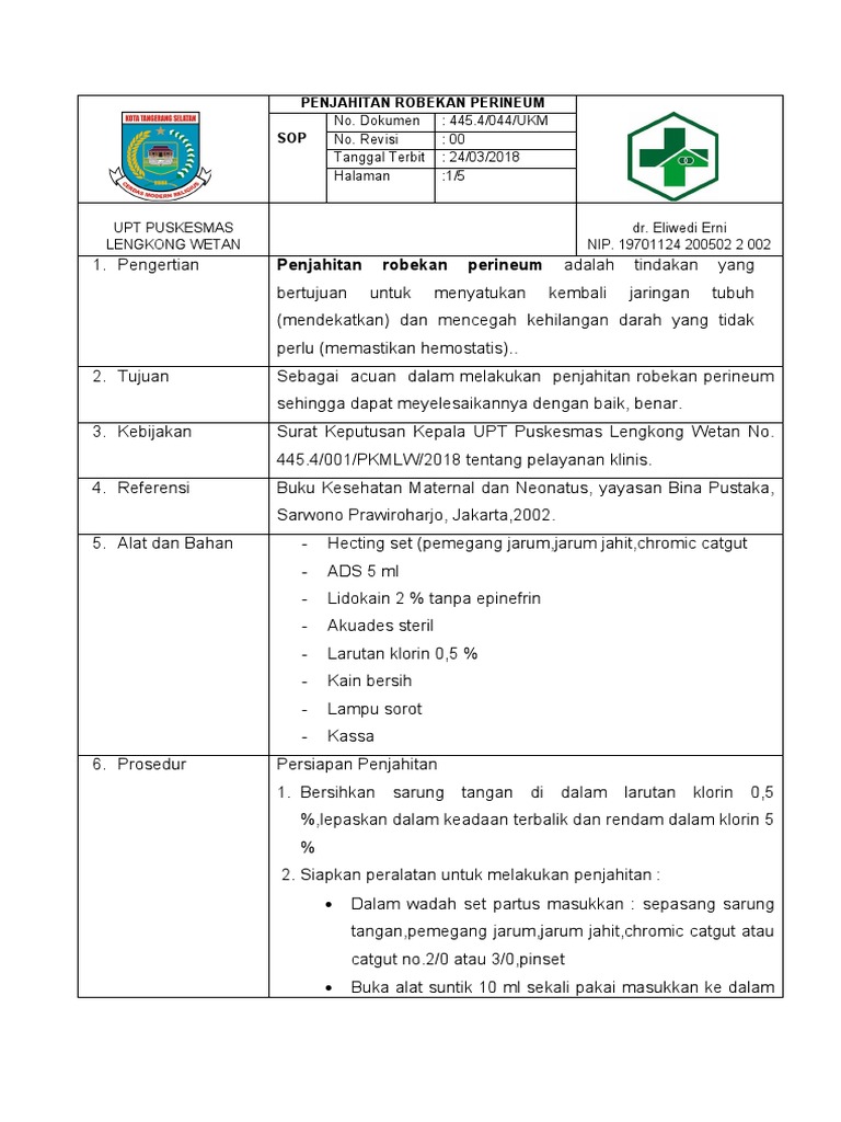 Penjahitan Robekan Perineum Adalah Tindakan Yang | PDF