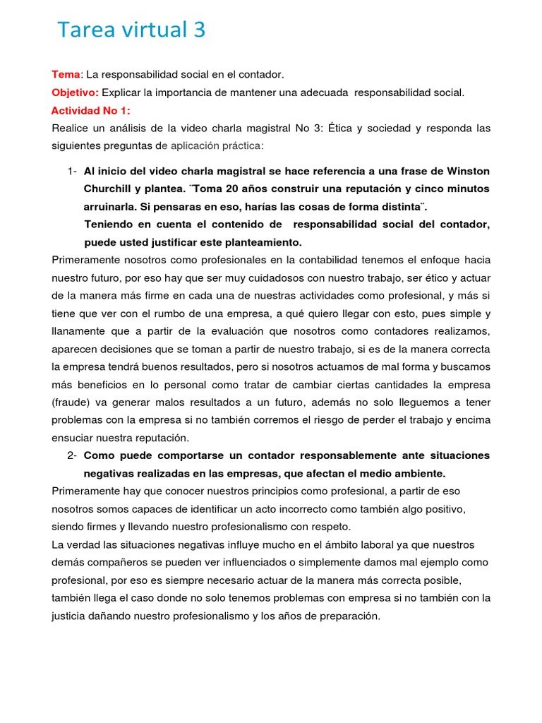 Tarea Virtual 3 Etica Profesional | Descargar gratis PDF | Contabilidad