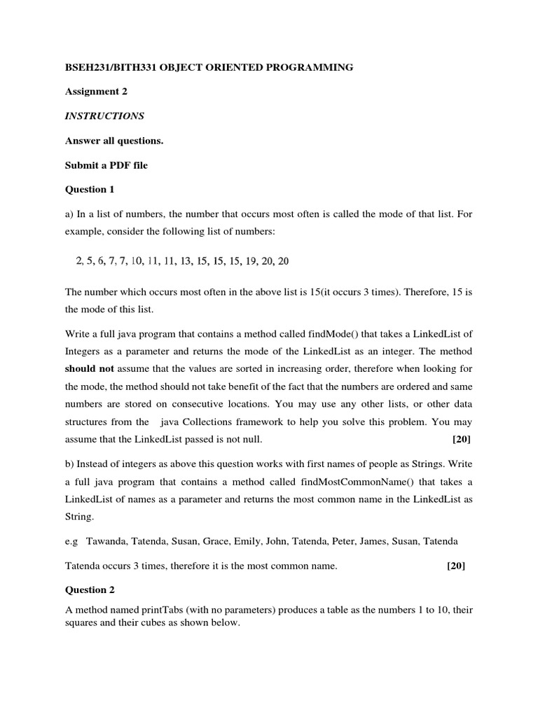 OBJECT ORIENTED PROGRAMMING Questions | PDF | Teaching Methods & Materials