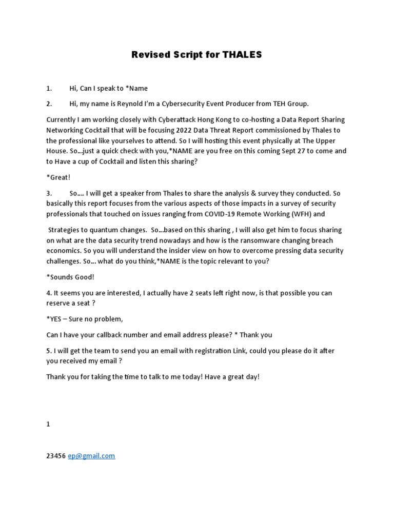 Revised Script For THALES | PDF | Computer Security | Security