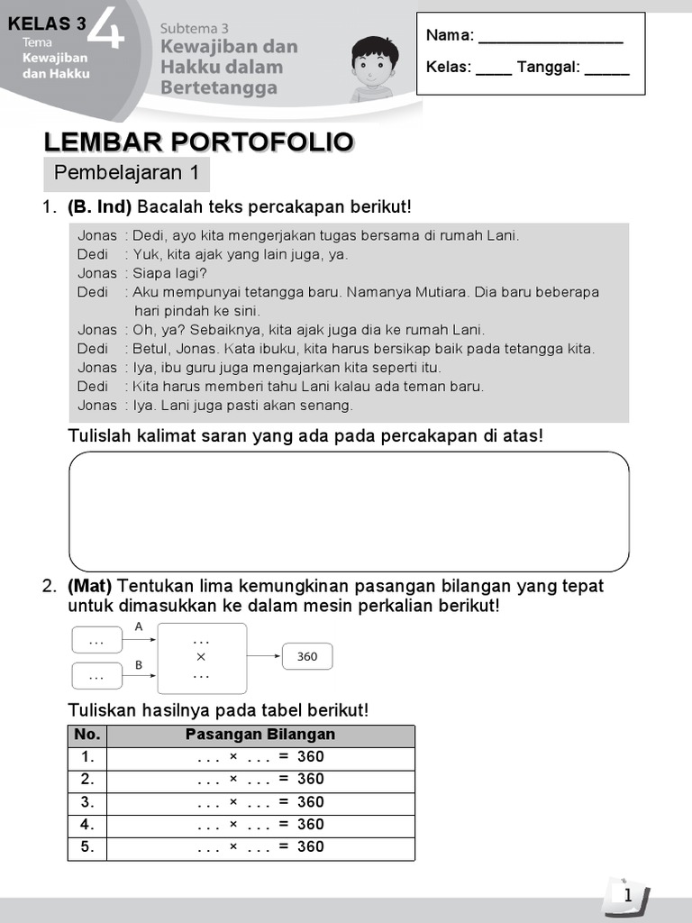 LEMBAR PORTOFOLIO BUPENA 3B Tema 4 Sub 3 | PDF