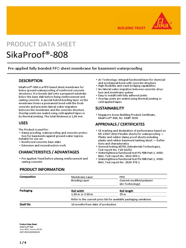 Sikaproof 808 | PDF | Concrete | Physical Sciences