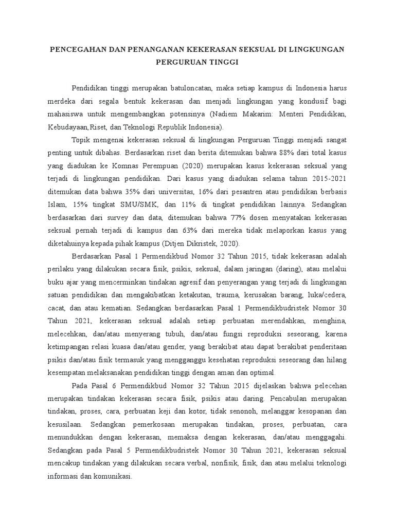 PENCEGAHAN DAN PENANGANAN KEKERASAN SEKSUAL DI LINGKUNGAN PERGURUAN TINGGI | PDF