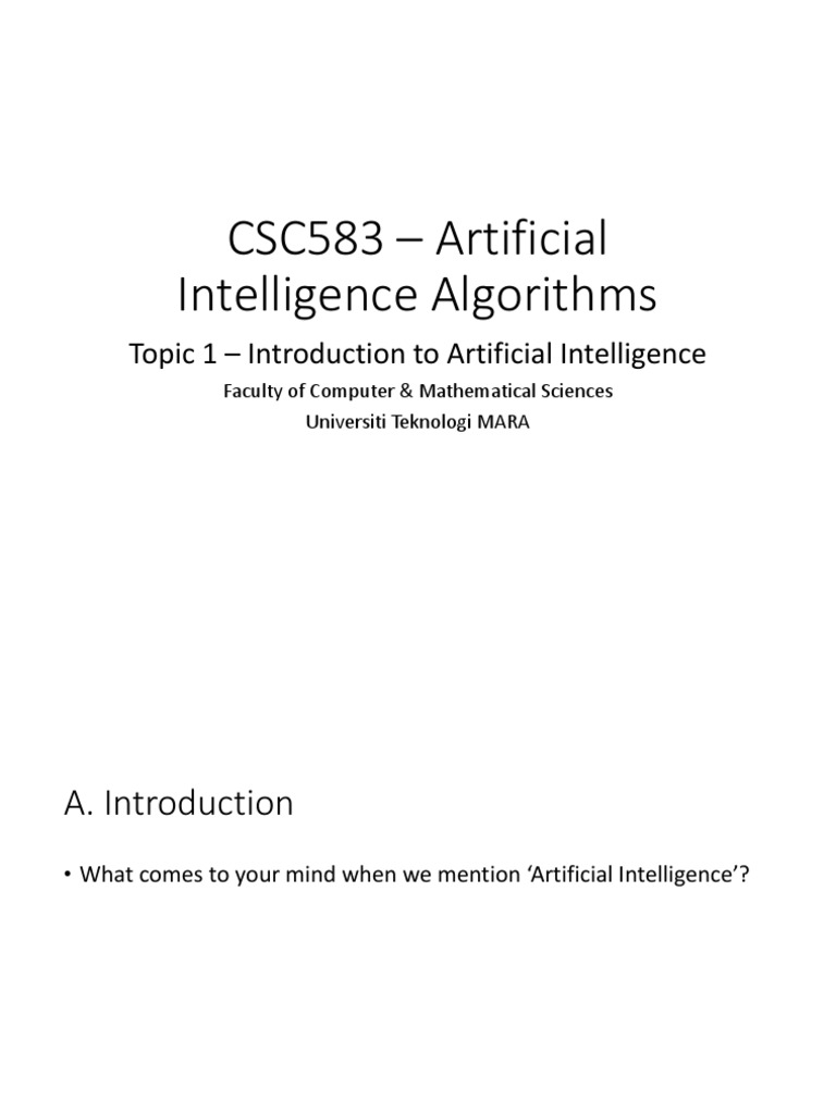 CSC583 AI Algorithms Overview | PDF | Artificial Intelligence ...
