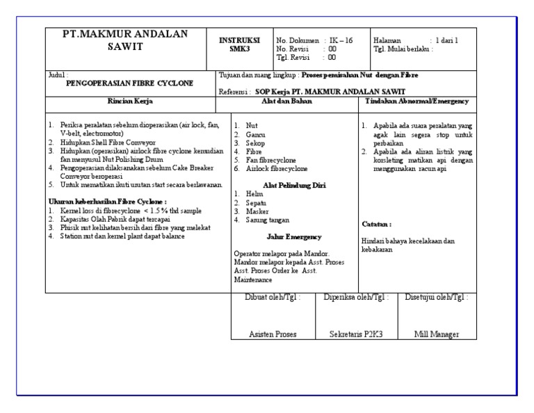 Pengoperasian Fiber Cyclone - PT Mas | PDF