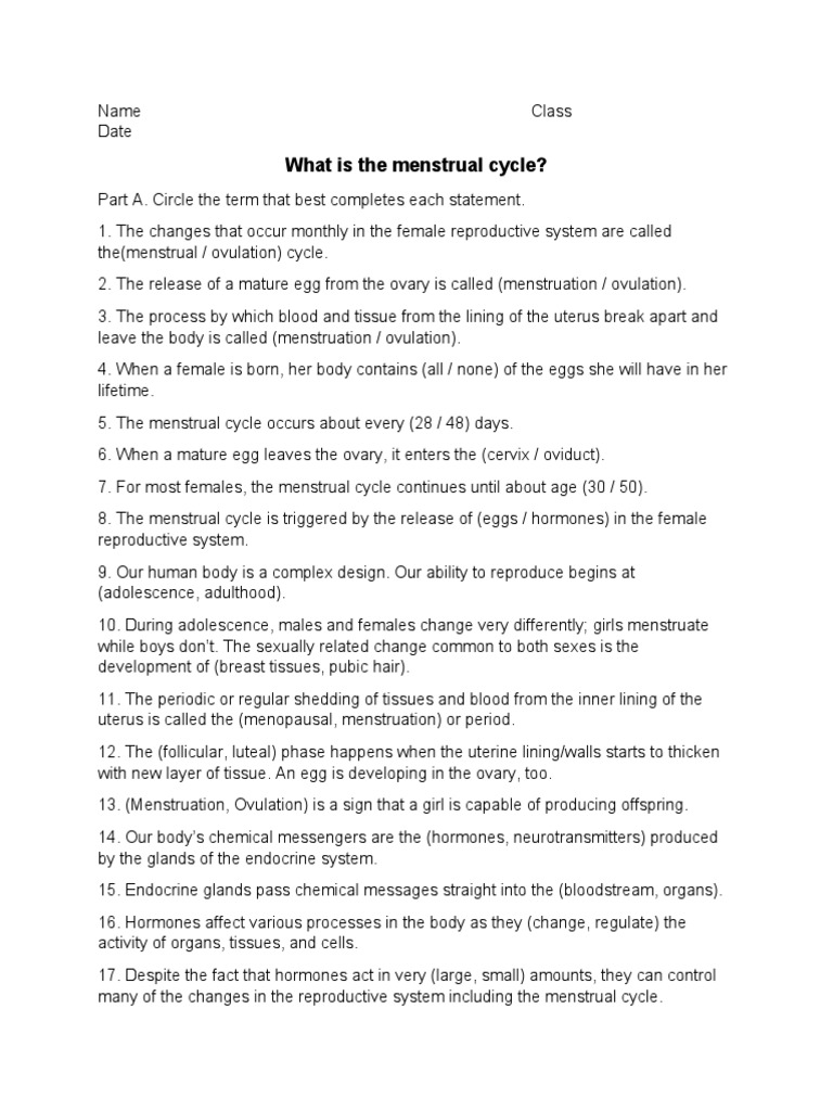 Menstrual Cycle Activity Day 2 | PDF | Menstrual Cycle | Human Body