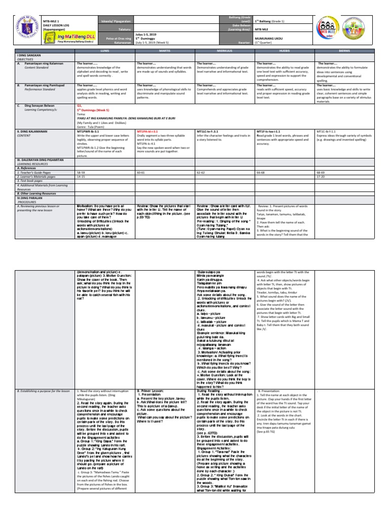 DLL MTB1 Q1 W5 Kapampangan | PDF | Learning | Human Communication