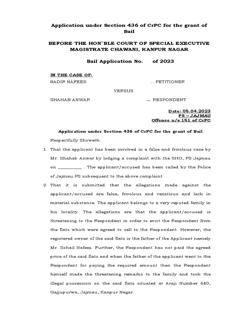 Bail Application Under CrPC Section 436 | PDF | Bail | Affidavit