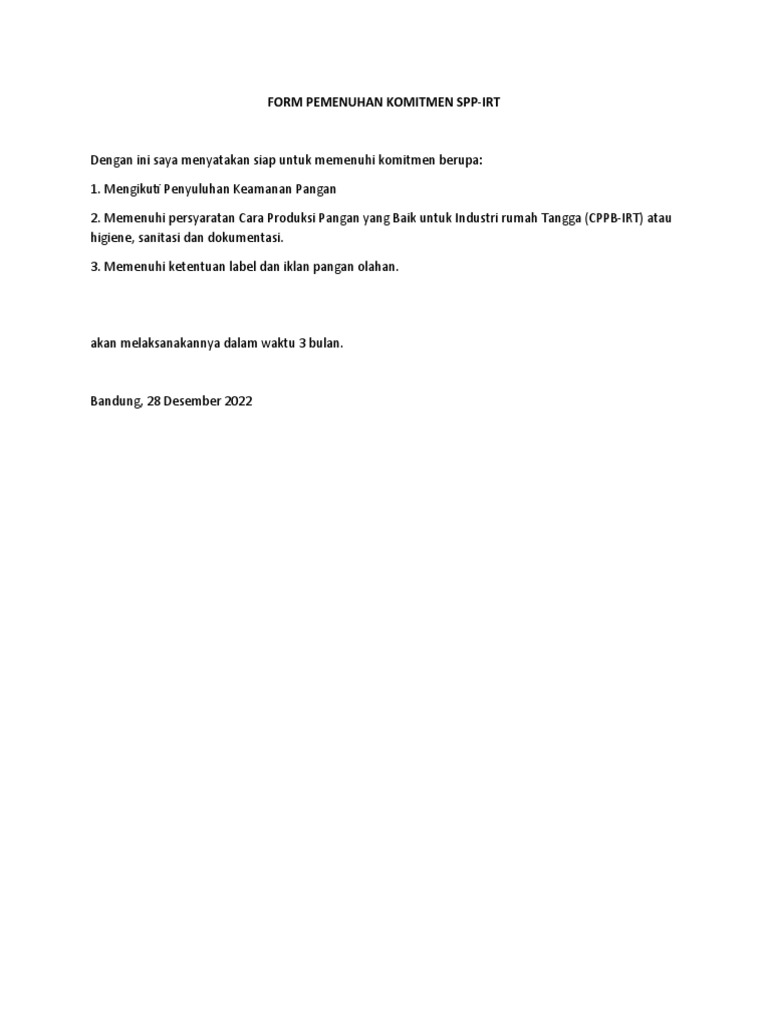 Form Pemenuhan Komitmen SPP | PDF