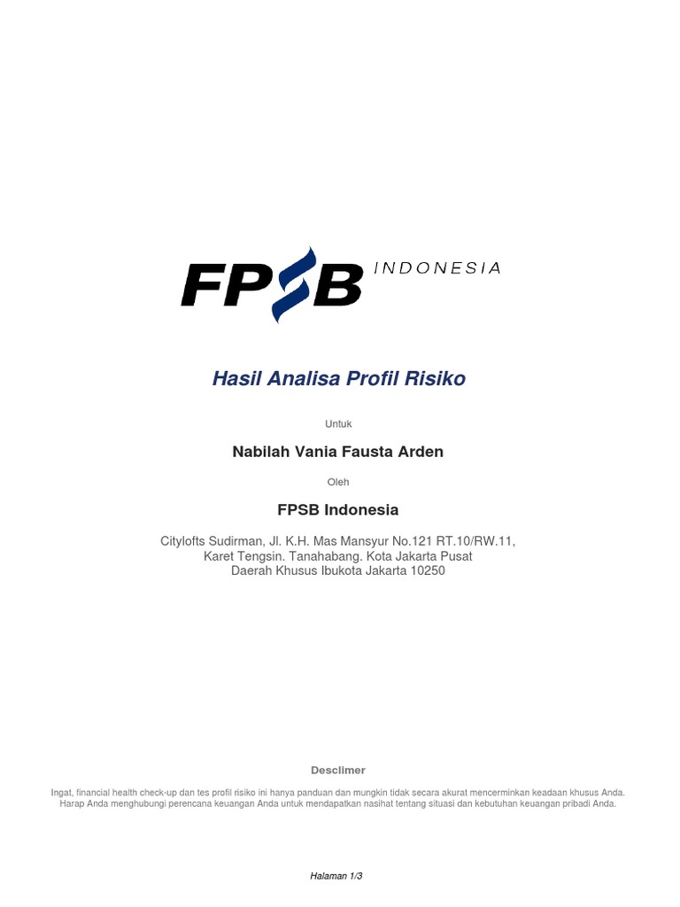 FPSB Analisa Profil Risiko | PDF | Pengelolaan Keuangan & Uang