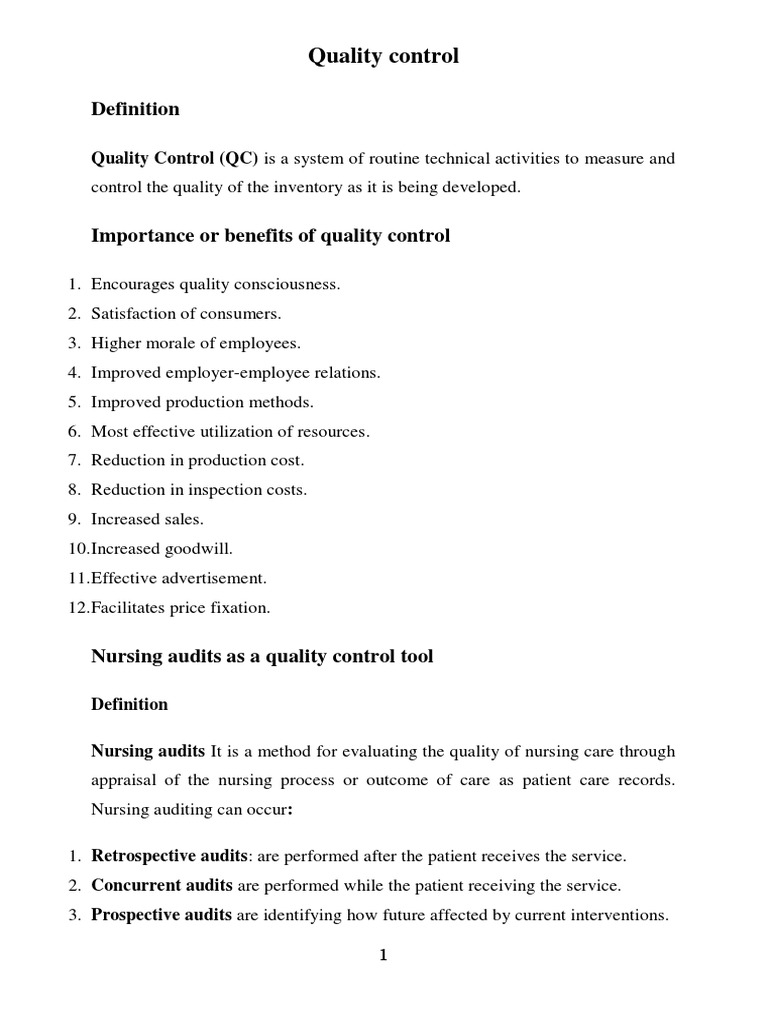Quality Control | PDF | Audit | Nursing