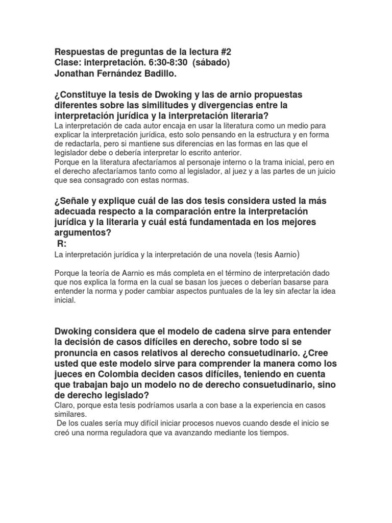 Respuestas de Preguntas de La Lectura | PDF