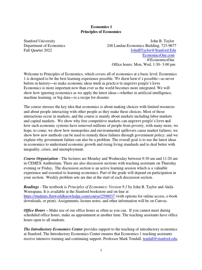 Econ1F22Syllabus 1 | PDF | Market (Economics) | Economics