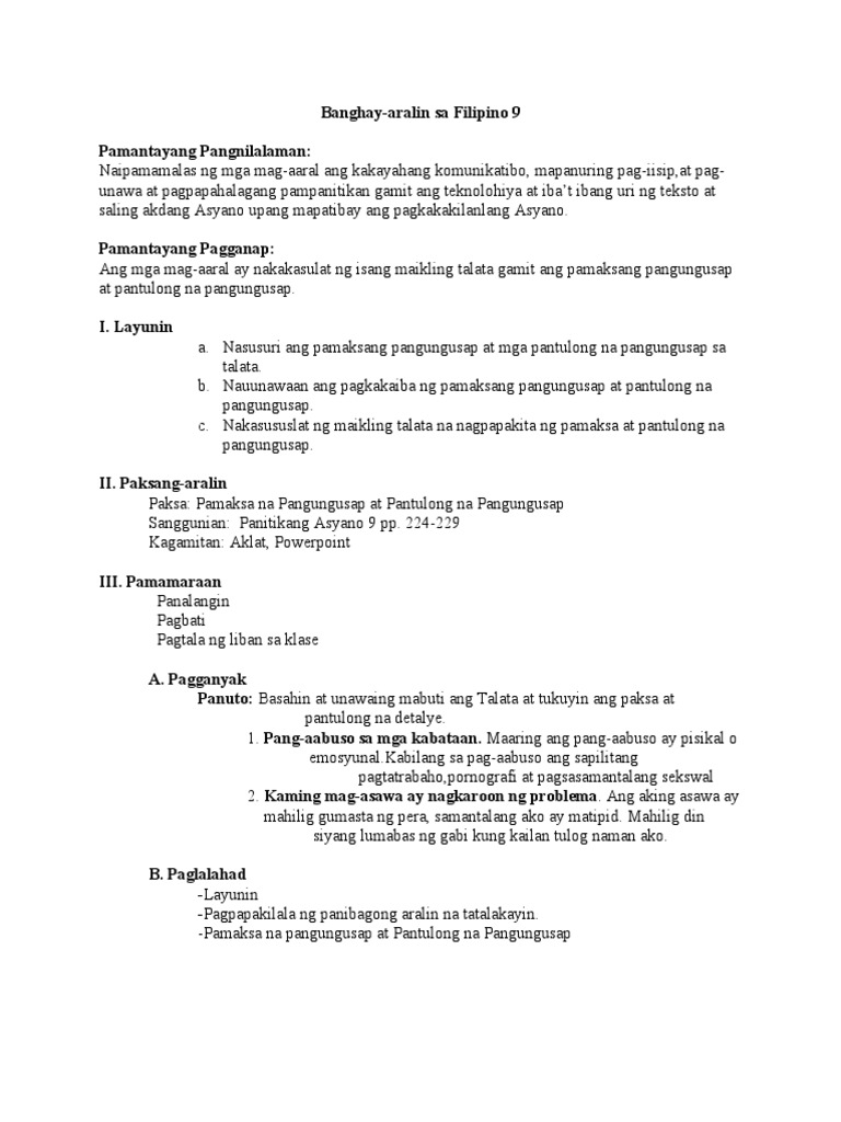 Banghay Aralin 9 Day 1 | PDF