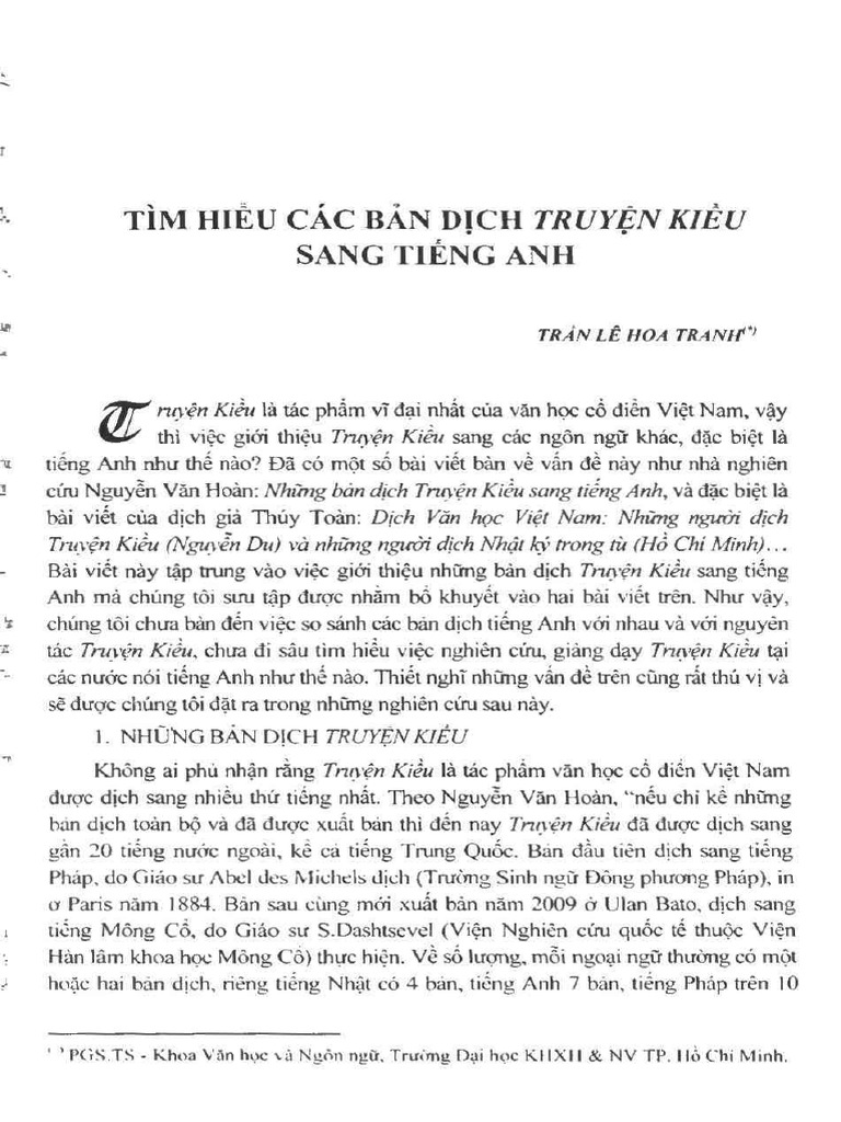 Tìm Hieu Cac Ban Dich Truyen Kieu Sang Tieng Anh | PDF