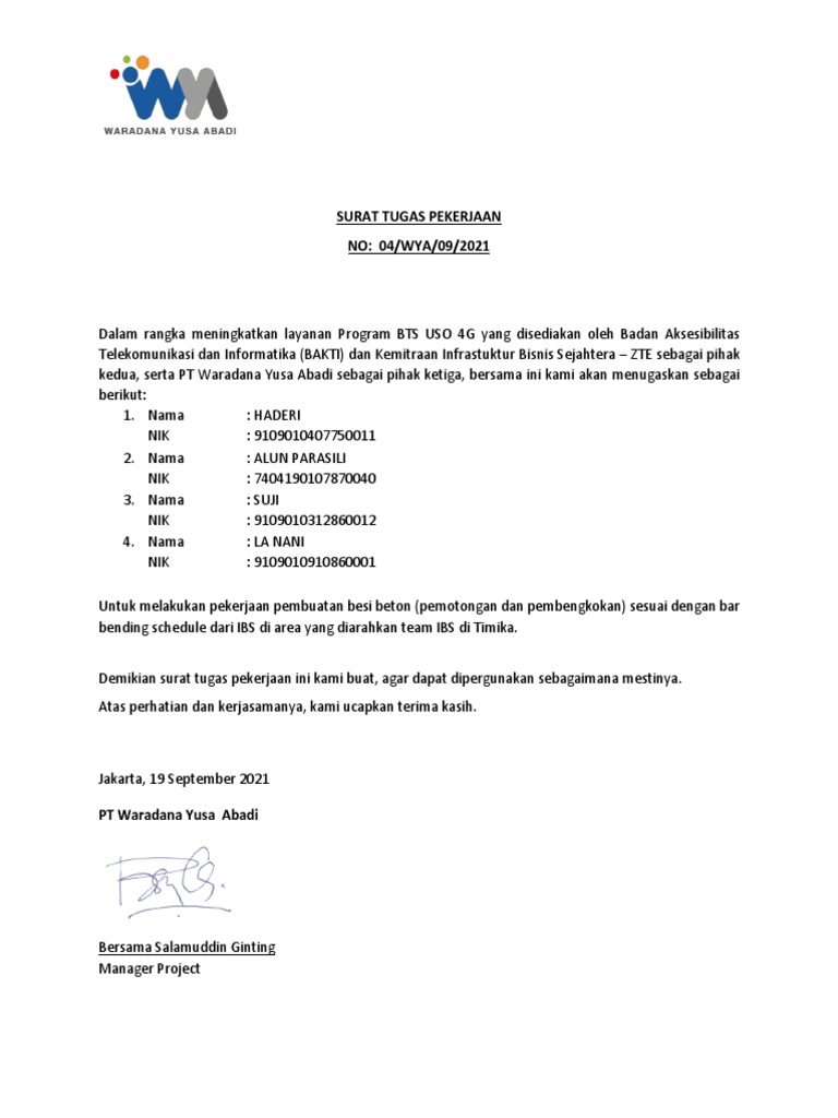 Surat Tugas Pekerjaan BTS USO | PDF | Bisnis | Komputer