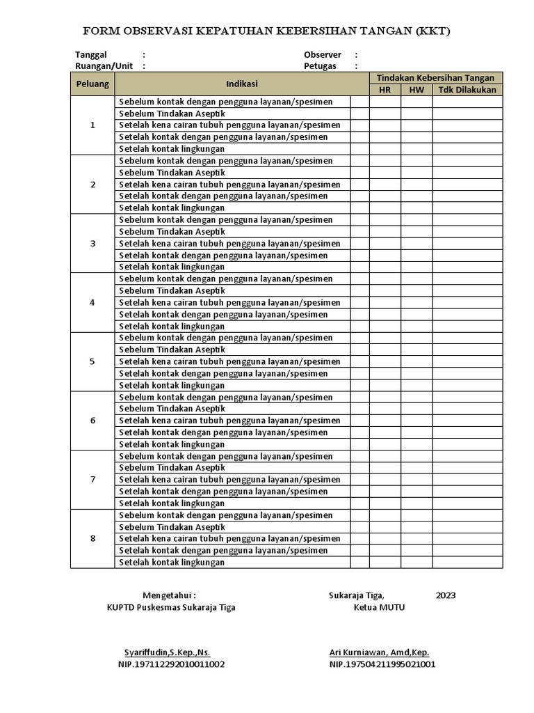 Form Observasi Kepatuhan Kebersihan Tangan | PDF