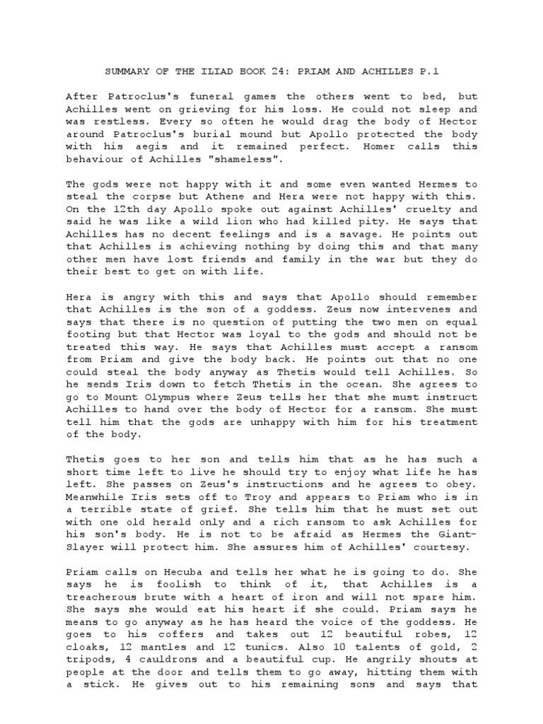 Summary of The Iliad Book 24 | PDF | Classics