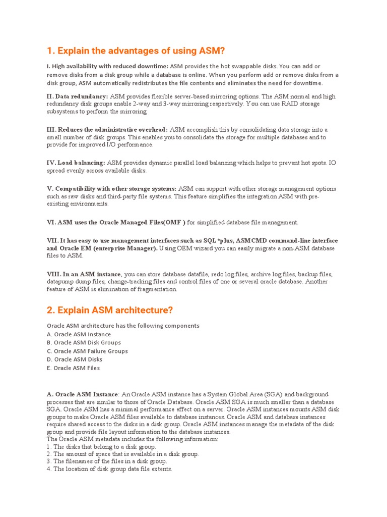 Explain The Advantages of Using ASM? | PDF | Computer Science | Information Technology Management