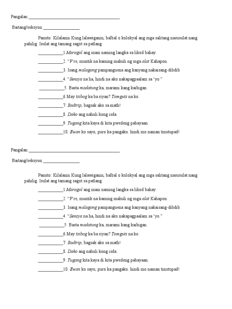 Balbal Kolokyal Activity | PDF