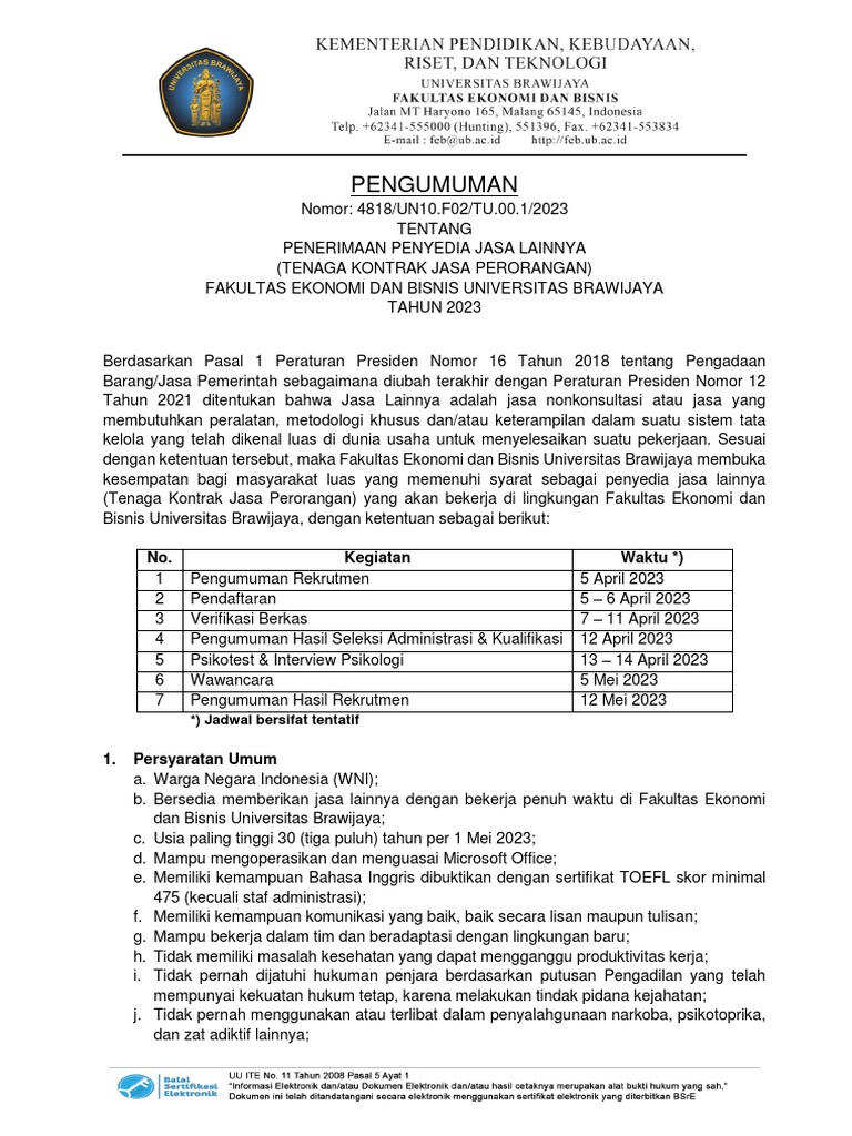 Surat Pengumuman Rekrutmen | PDF