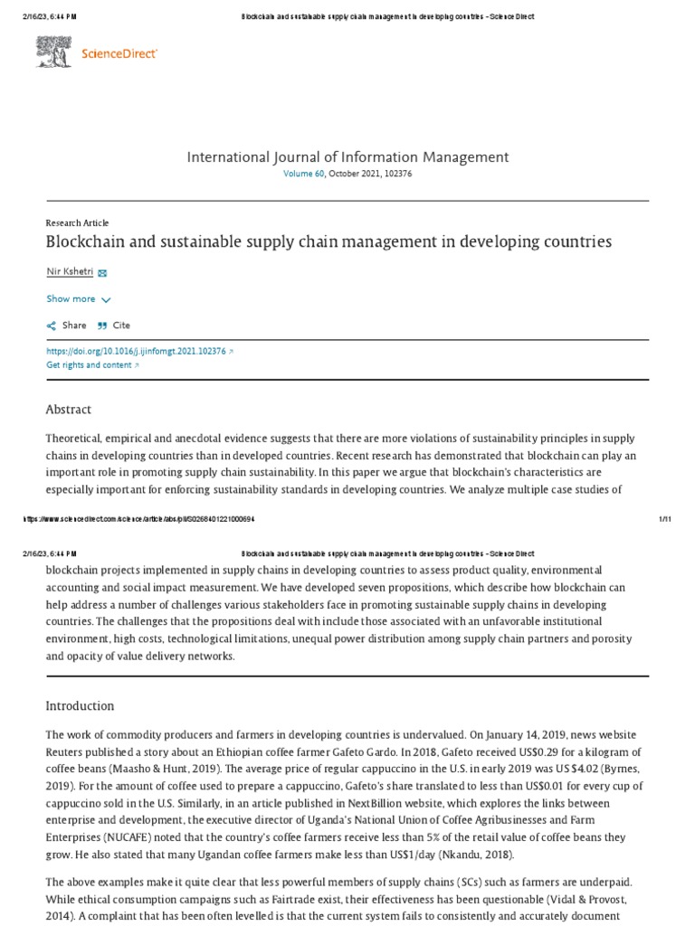 Blockchain And Sustainable Supply Chain Management In Developing