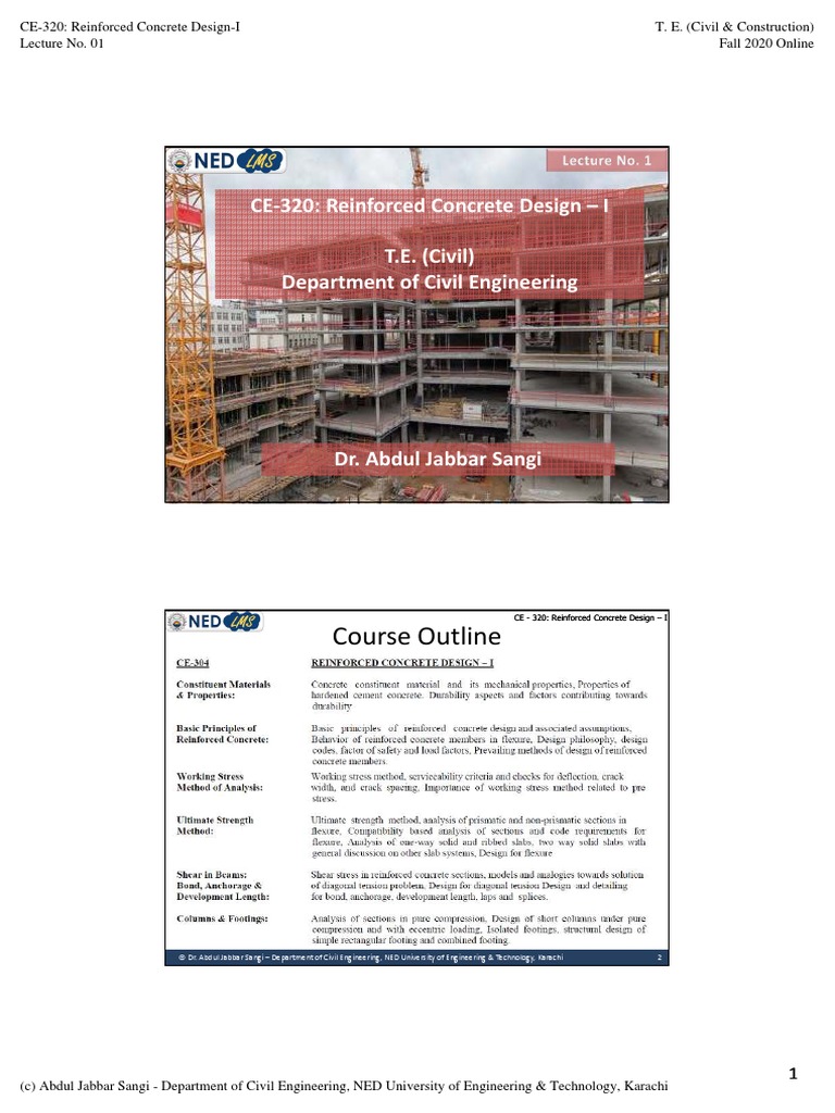 CE 320 RCD I Lect 01 Slides | PDF | Concrete | Reinforced Concrete